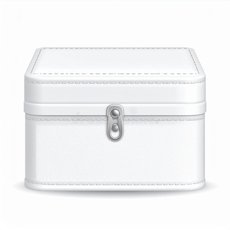 Realistic White Leather Box Container with Metallic Lock on White ...