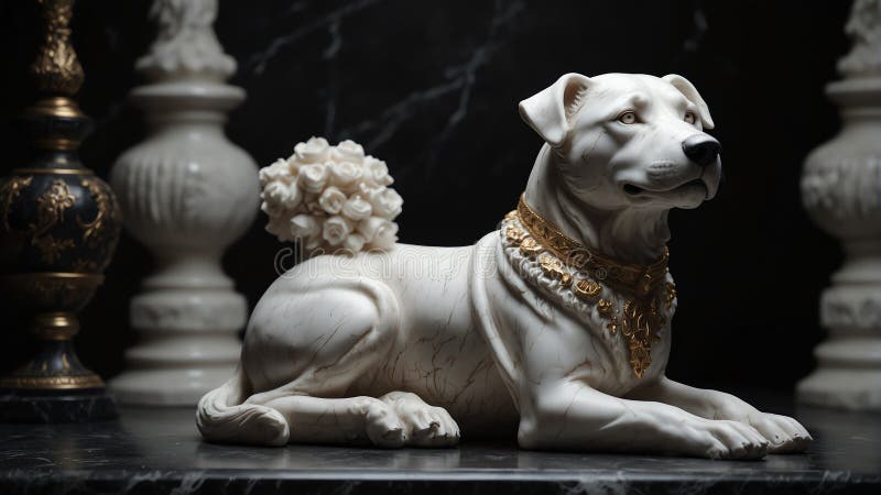Realistic White Marble Dog Statue on Plain Black Ai Generated Stock ...