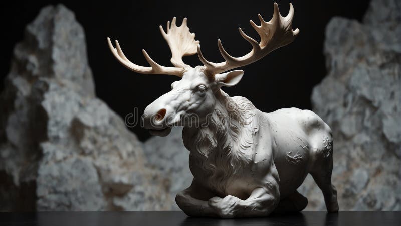 Realistic White Marble Moose Statue on Plain Black Ai Generated Stock ...
