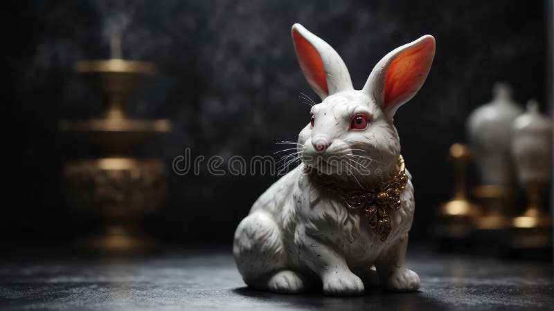 Realistic White Marble Rabbit Statue on Plain Black Ai Generated Stock ...