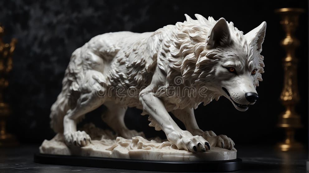 Realistic White Marble Wolf Statue on Plain Black Ai Generated Stock ...