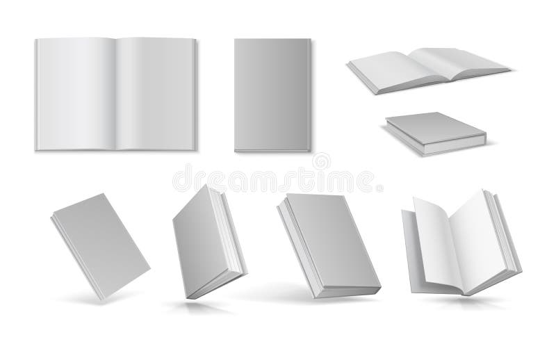 Realistic White Open and Closed Books with Empty Cover Mockup. 3d ...