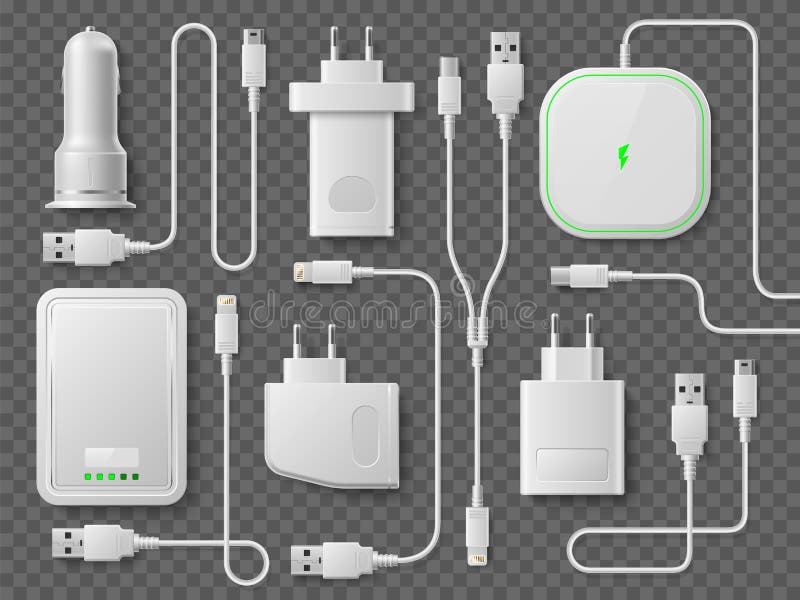 Mobile Phone Charger Supply Realistic Vector Set Stock Illustrations ... Mobile Phone Charger Supply Realistic Vector Set Stock Illustrations ...