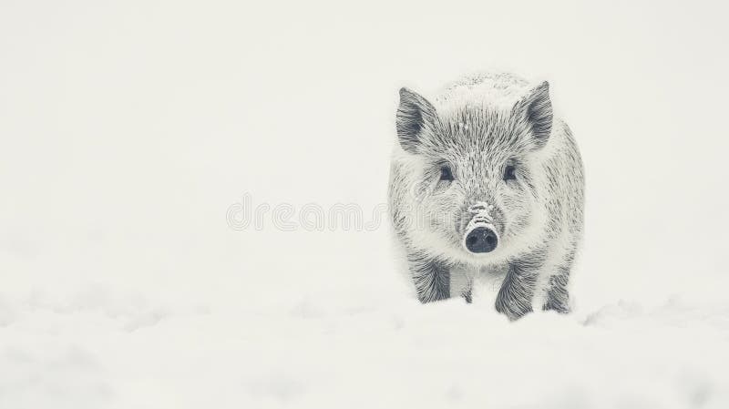 Realistic White Pig Front View with Detailed Texture on Light Grey ...