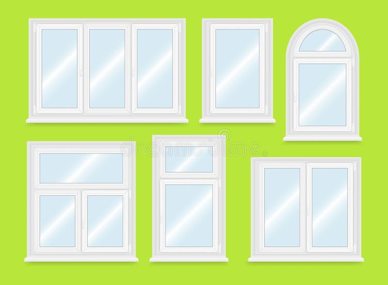 Realistic White Plastic Windows Set Stock Vector - Illustration of home ...