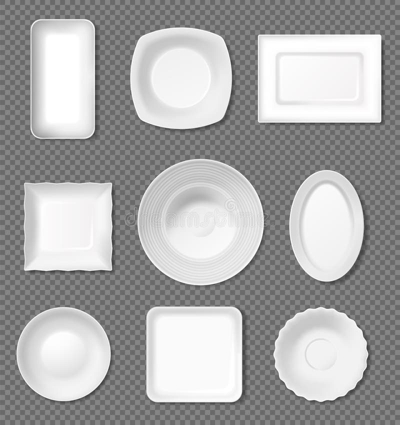 Realistic White Plate, Top View Empty Dishes, Porcelain Dinnerware ...