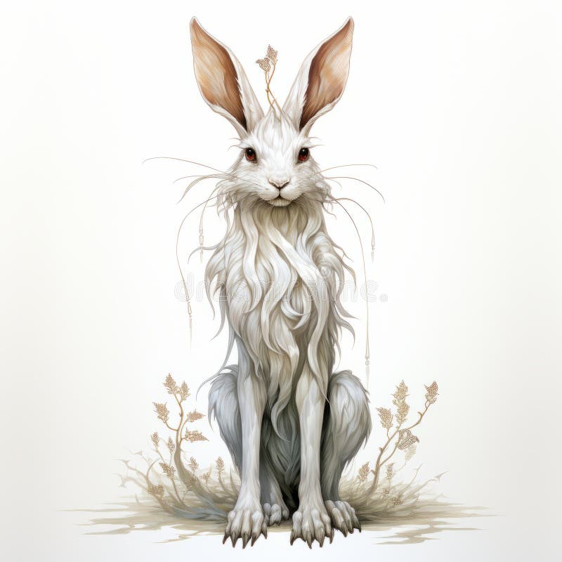 Realistic White Rabbit with Fantasy Elements Stock Illustration ...