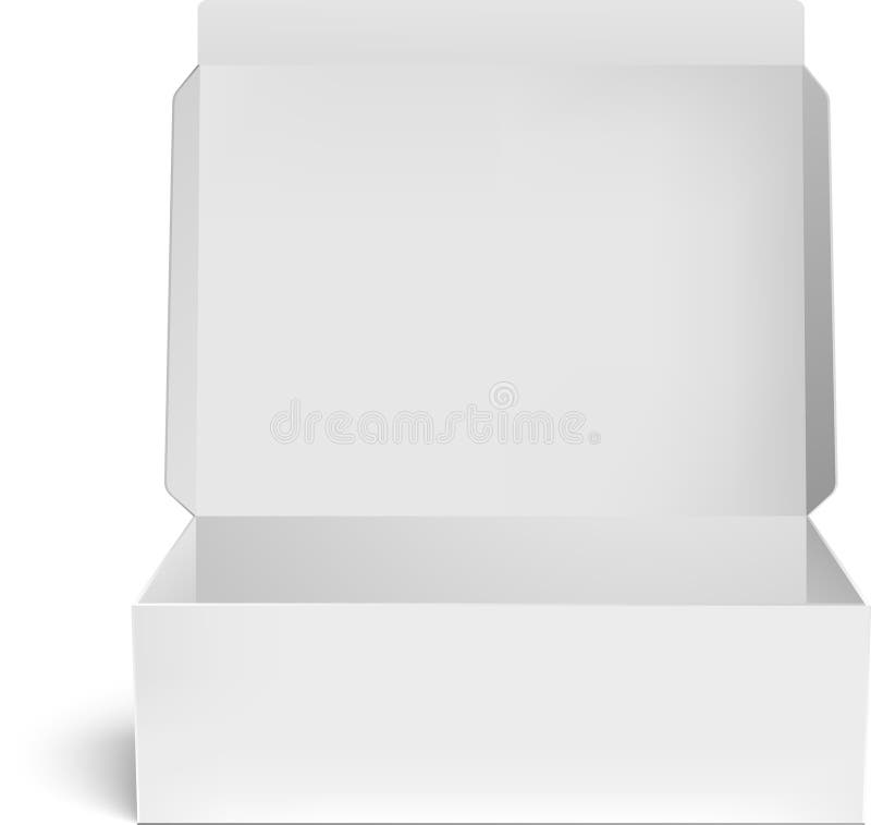 Realistic White Rectangular Cardboard Box Mockup is Open, Presenting ...