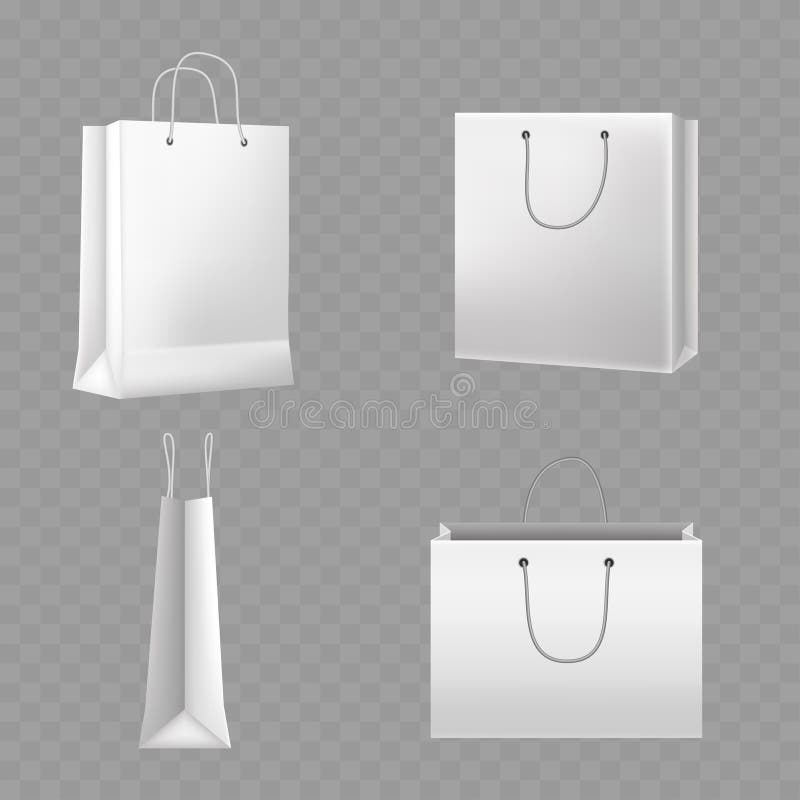Realistic White Shopping Bag Mockup Collection on Transparent ...