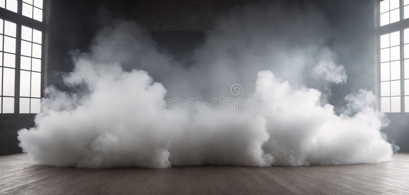 Realistic White Smoke or Fog in an Empty Room with Large Windows. Stock ...