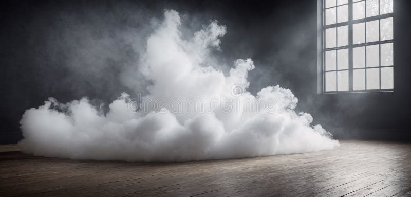 Realistic White Smoke or Fog in an Empty Room with Large Windows. Stock ...
