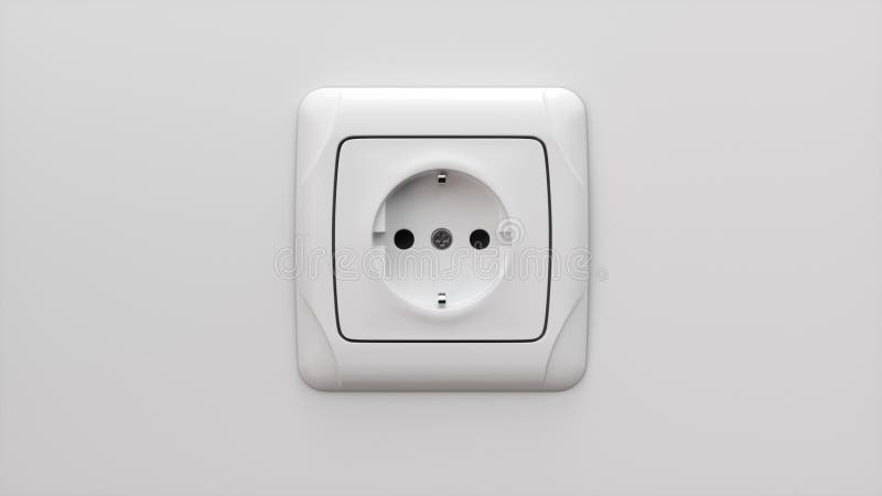Realistic White Type F Socket on White Wall. Plastic Device for Access ...