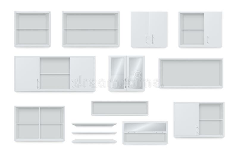 Realistic White Wall Cabinets and Shelves Collection Vector ...