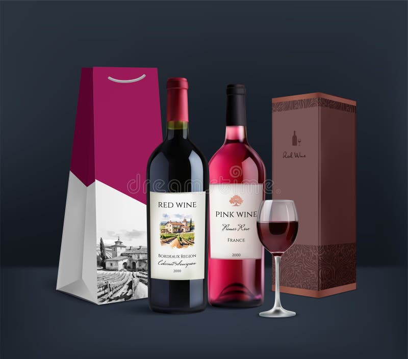 Realistic Wine Bottle Mockup with Reflective Surface Stock Vector ...