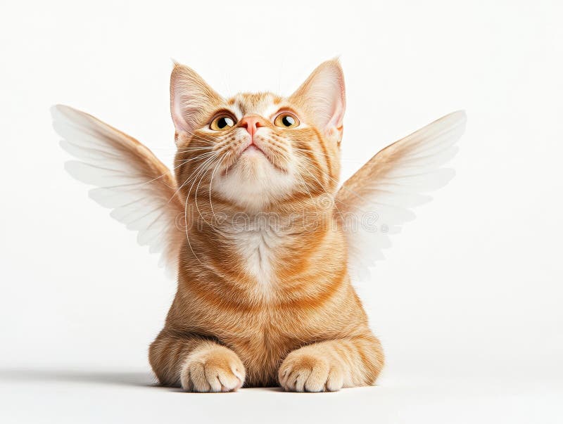 Realistic Winged Cat with Curious Expression Stock Illustration ...