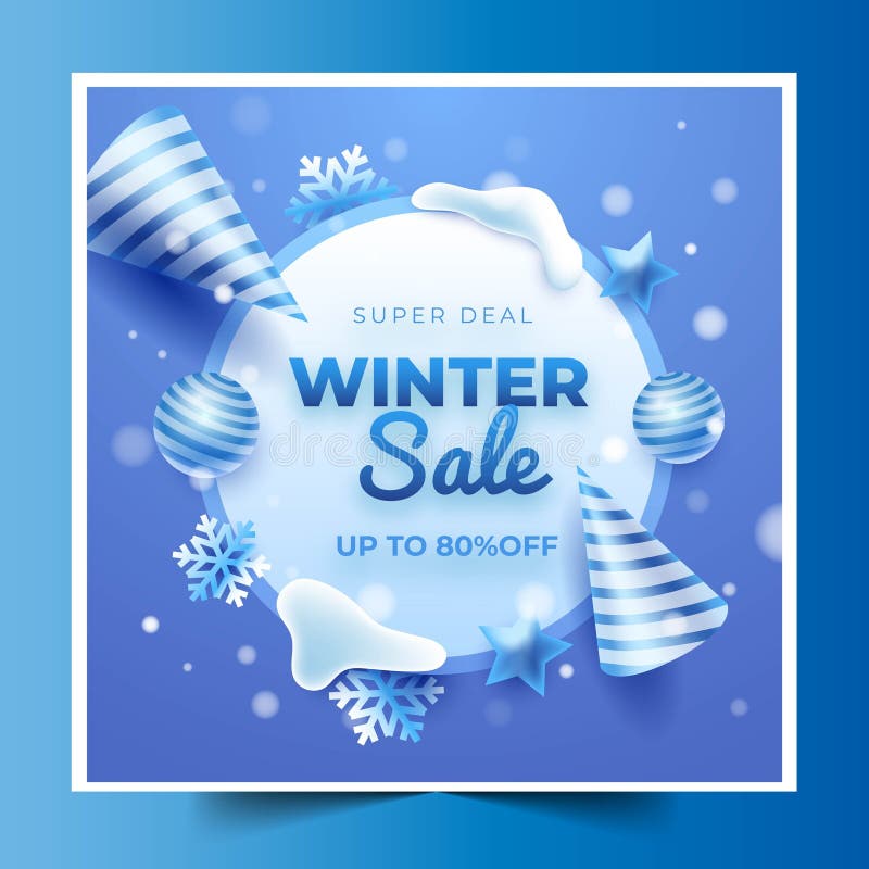 Realistic Winter Sale Banners Collection Vector Illustration Stock ...