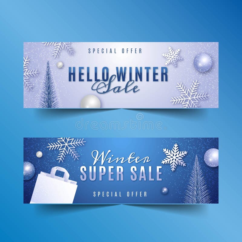 Realistic Winter Sale Horizontal Banners Set Vector Illustration Stock ...