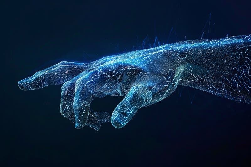 Realistic Wireframe Hand in Dynamic Pointillism Style Points Forward ...