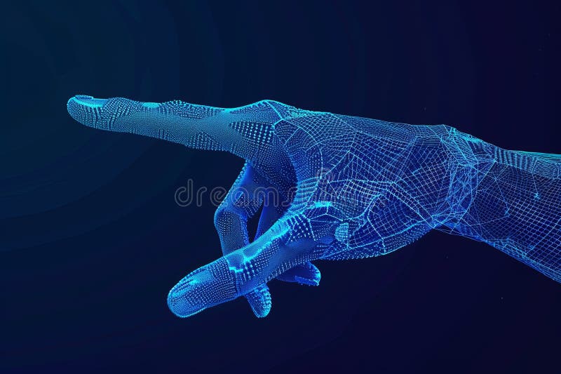 Realistic Wireframe Hand Pointing Forward in Dynamic Pointillism Style ...