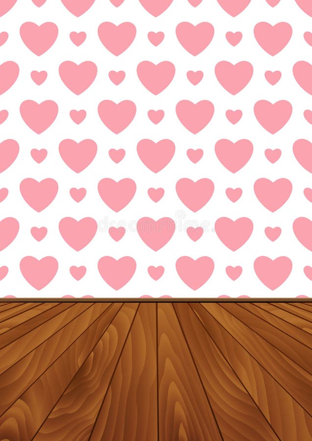 Realistic Wood Floor and Wall with Pink Hearts Stock Vector ...