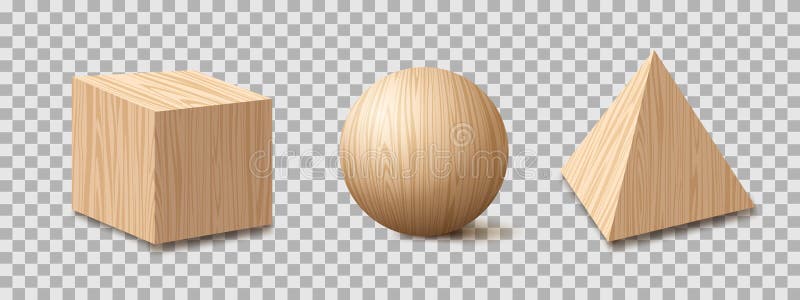 Realistic Wooden Textured Cube,ball,pyramid 3d Style Stock Vector ...