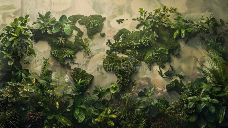 Realistic World Map Made of Lush Greenery Symbolizing Global ...