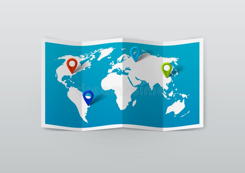 Realistic World Map with Tag Pins Stock Illustration - Illustration of ...