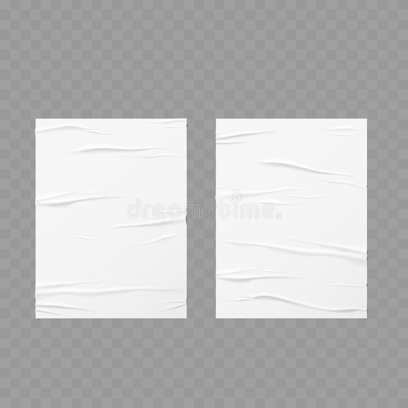Realistic Wrinkled Glued Blank Paper Sheets Mockup Vector Stock ...