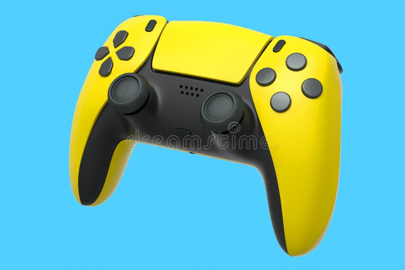 Realistic Yellow Joystick for Video Game Controller on Blue Background ...
