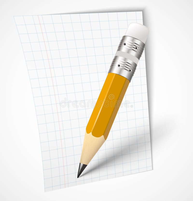 Realistic Yellow Pencil with Paper Stock Vector - Illustration of ...