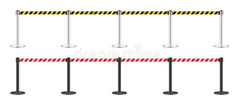 Realistic Yellow and Red Retractable Belt Stanchion. Crowd Control ...