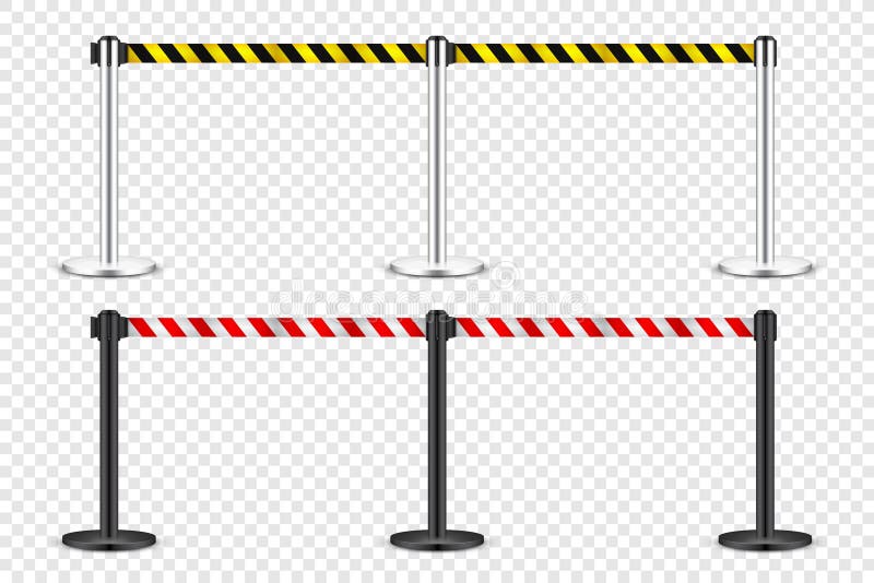 Realistic Yellow and Red Retractable Belt Stanchion. Crowd Control ...