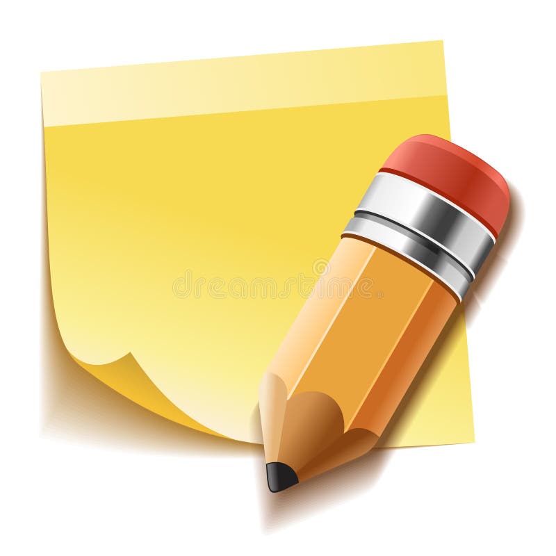 Realistic Yellow Stick Note and Pencil Stock Vector - Illustration of ...