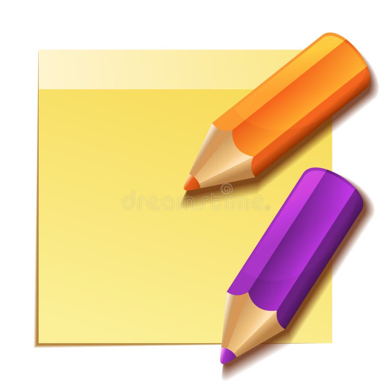 Realistic Yellow Stick Note and Two Color Pencils Stock Vector ...