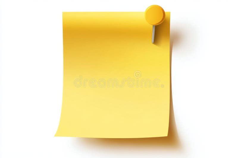 Realistic Yellow Sticky Note with Curled Edges and Thumbtack on White ...