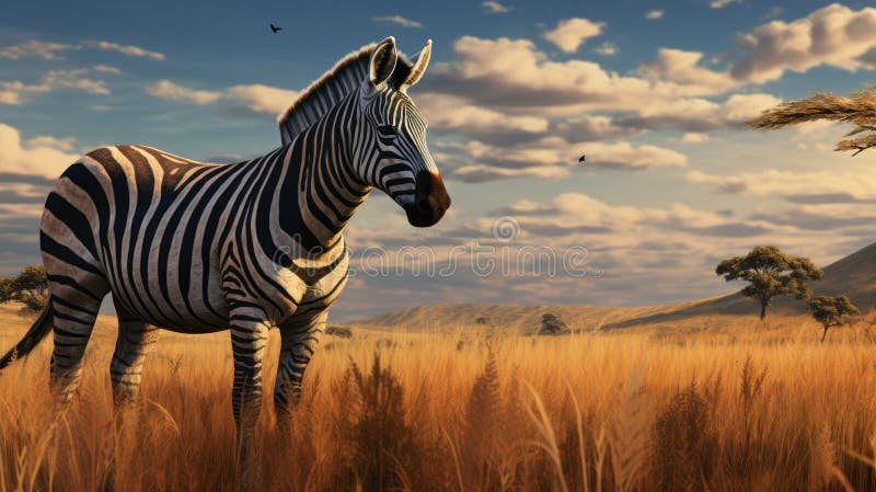 Realistic Zebra Grazing in a Field - Hyper-detailed Octane Render Stock ...