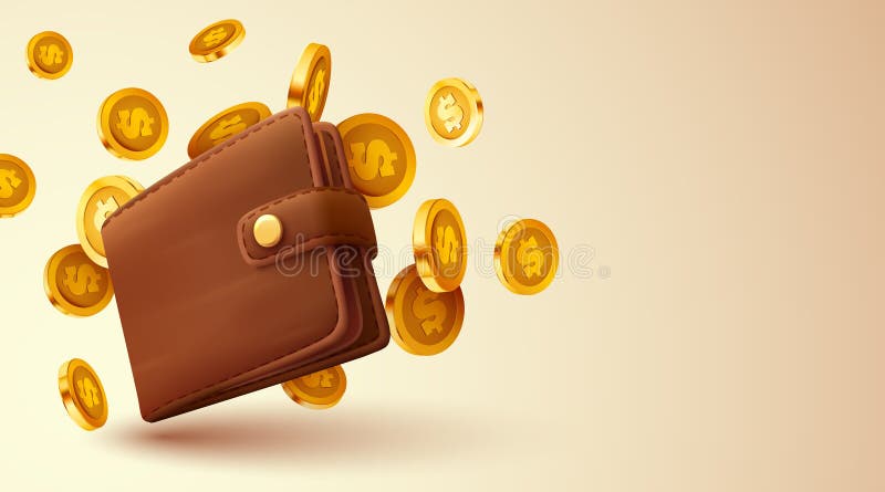 Realistick Wallet with Flying Coins Stock Vector - Illustration of sign ...
