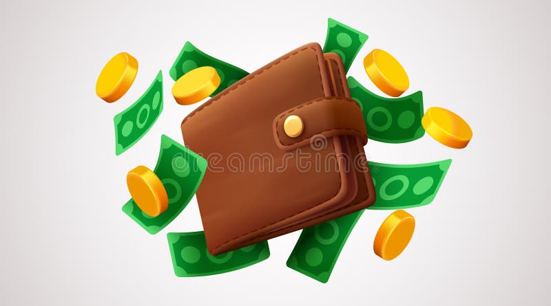 Realistick Wallet with Flying Money Stock Vector - Illustration of coin ...