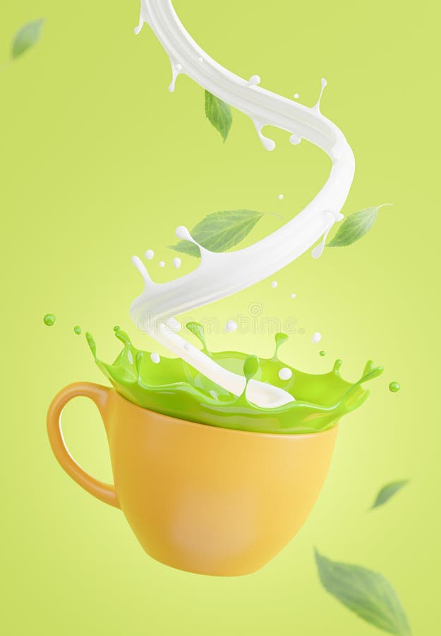 Realistics Green Tea Mix Milk with Splash Stock Illustration ...