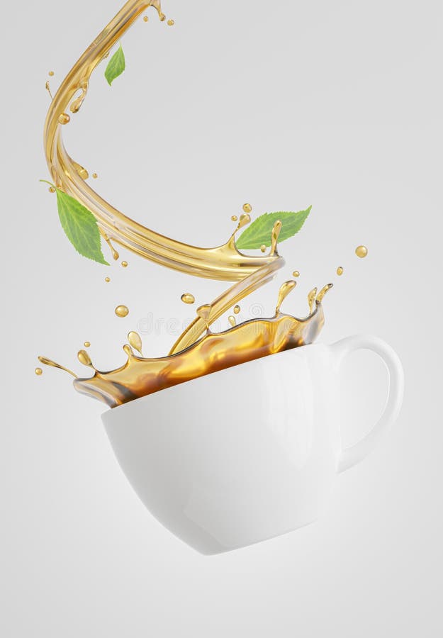 Realistics Tea Leaf Extract with Tea Splash Stock Illustration ...