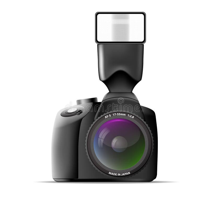 Realistische Kamera Mit Externem Blitz Vektor Abbildung - Illustration ...