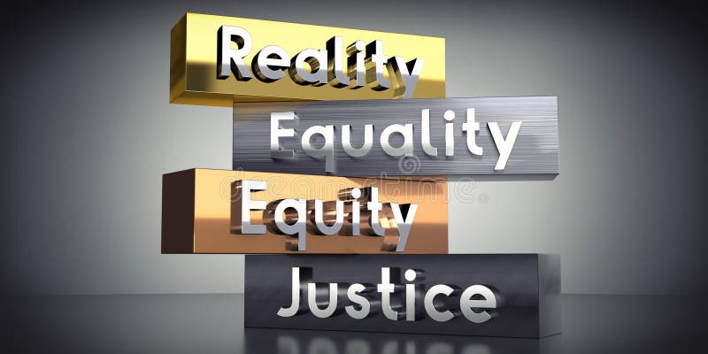Reality, Equality, Equity, Justice - Words on Metal Blocks Stock ...
