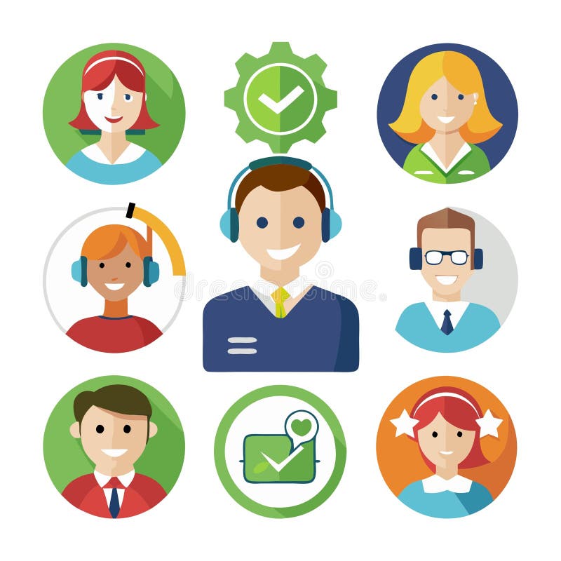 Vector of Round Avatar Profile of Men and Women, Customer Support ...