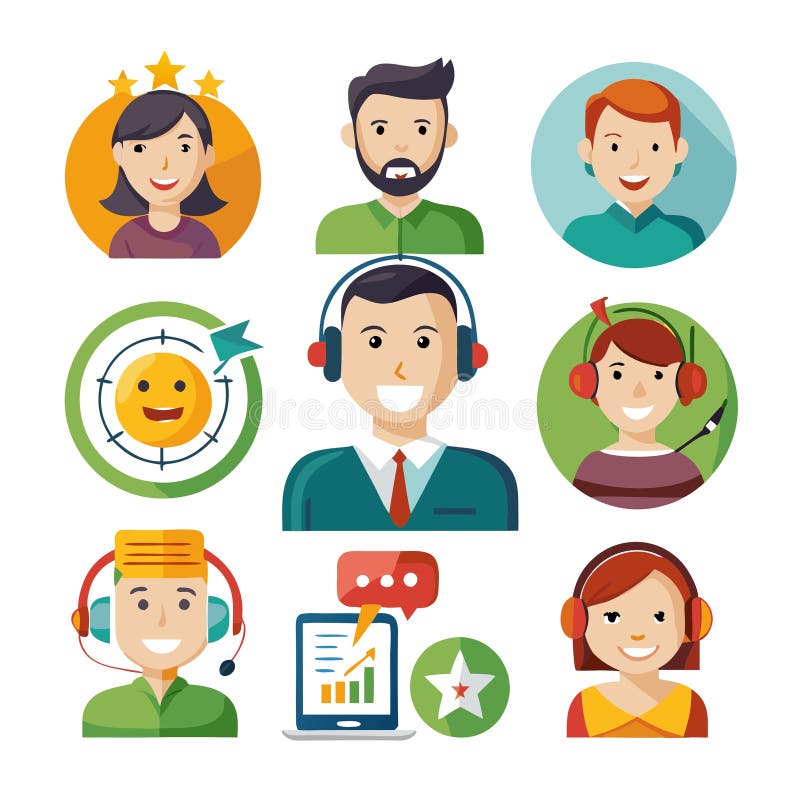 Vector of Round Avatar Profile of Men and Women, Customer Support ...