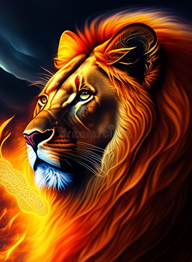 A Lion with a Fire in Its Mouth- Ai Generated. Stock Illustration ...