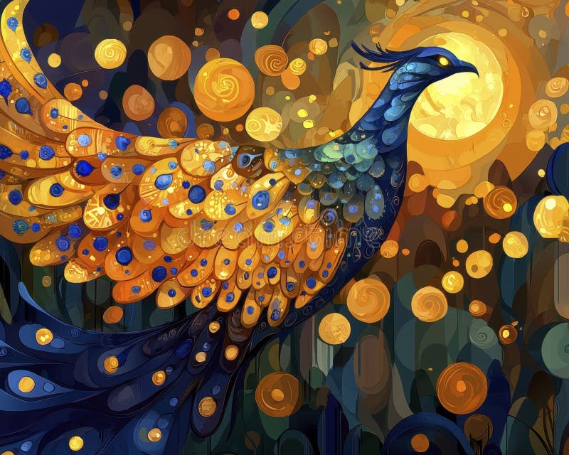 In a Realm Where Moonlight Weaves Magic, a Hand-drawn Fantasy Bird ...