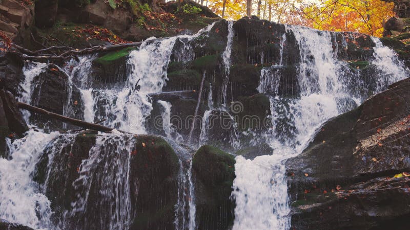 Waterfall Falling Down Mountain Slope in Autumn Forest Stock Footage ...