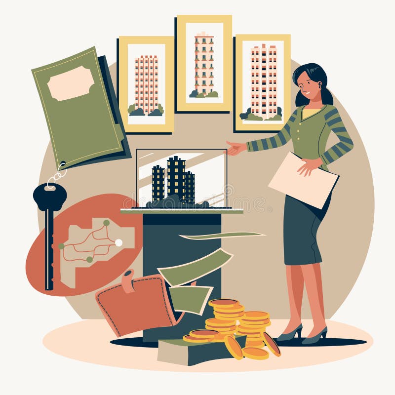 Realtor Assistance and Help in Mortgage Contract Illustration for Real ...