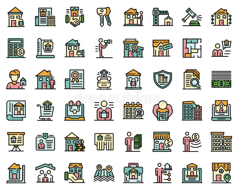 Realtor Icons Set Line Color Vector Stock Vector - Illustration of ...