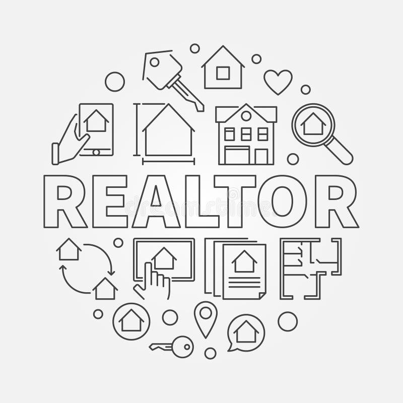 Realtor Round Vector Illustration in Thin Line Style Stock Vector ...